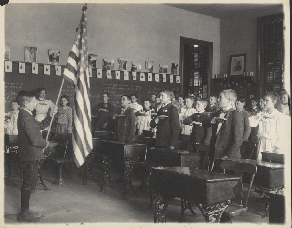 [Students saluting the American flag] (Getty Museum)