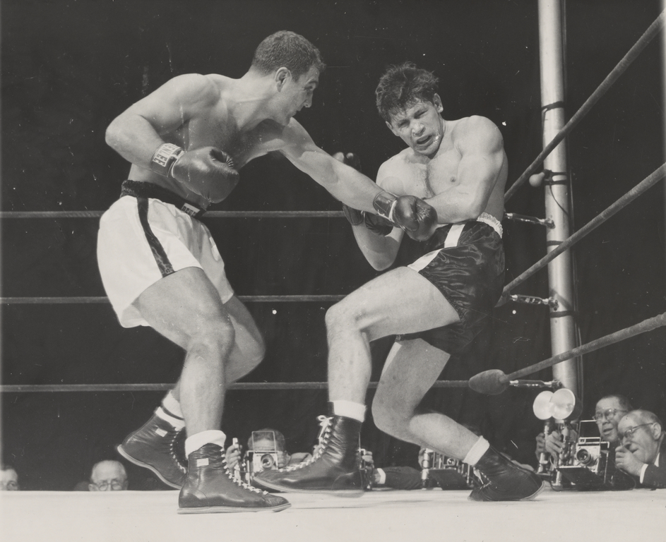 [Still from Rocky Marciano and Roland La Starza boxing match] (Getty ...