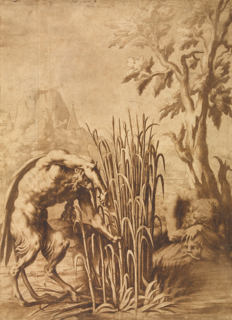 Pan cuts the reed into which the nymph Syrinx has turned (Getty Museum)